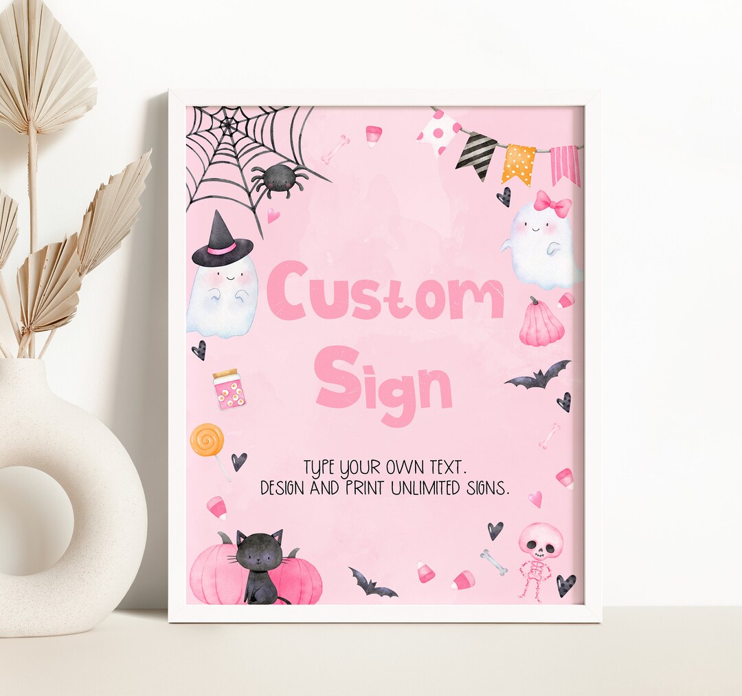 EDITABLE Spooktacular Halloween Birthday Table Sign Pink Halloween ...