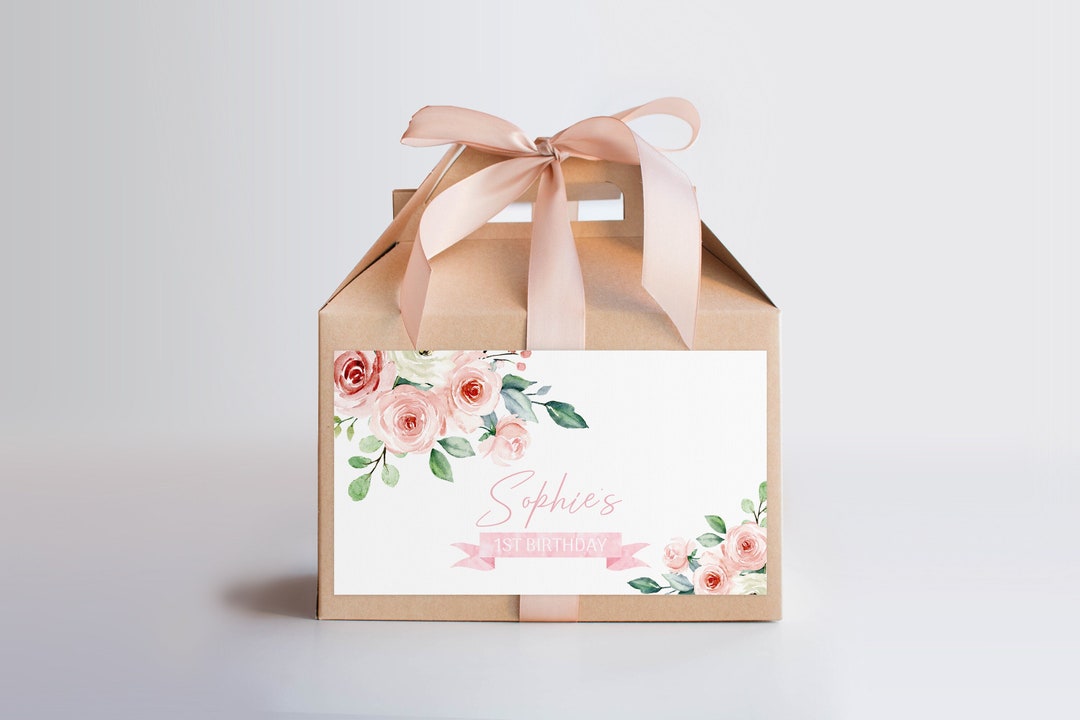 EDITABLE Pink Blush Floral Gable Box Favor Labels Pink Floral Party ...