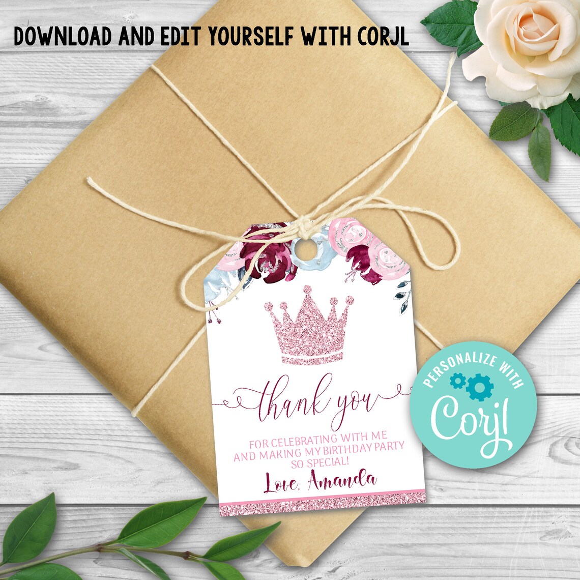 EDITABLE Princess Birthday Favor Tag Printable Princess Favor | Etsy