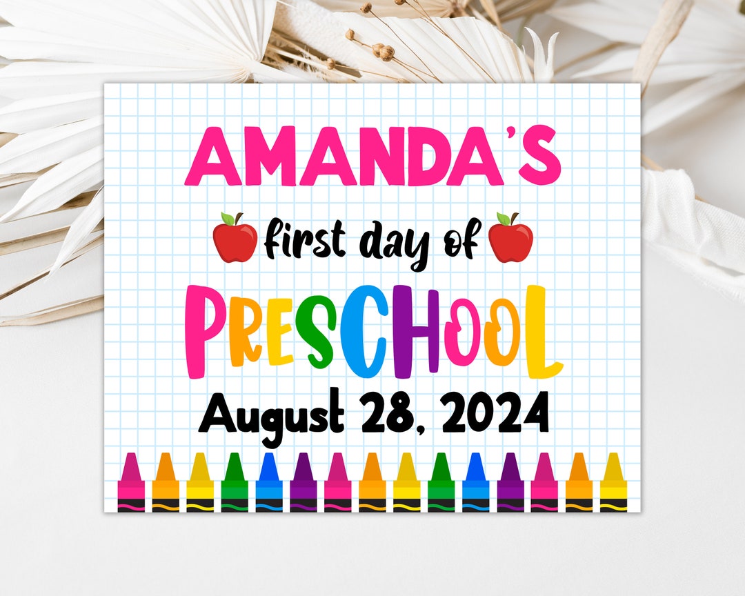 Editable First Day of Preschool Sign Girly Rainbow First Day of School ...