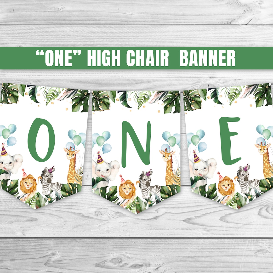 Safari One High Chair Banner Wild Animals 1st Birthday Banner - Etsy