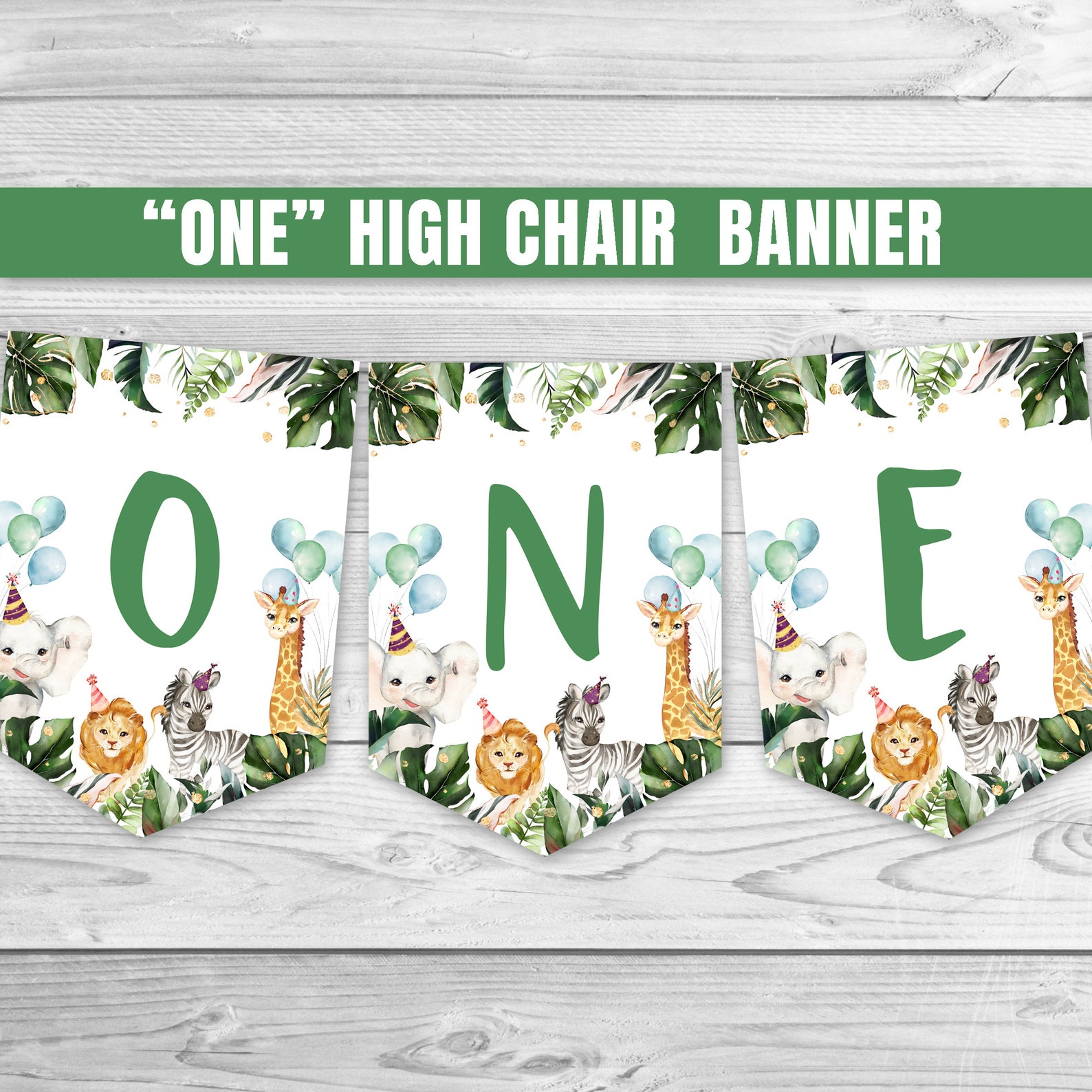 Safari One High Chair Banner Wild Animals 1st Birthday Banner Jungle ...