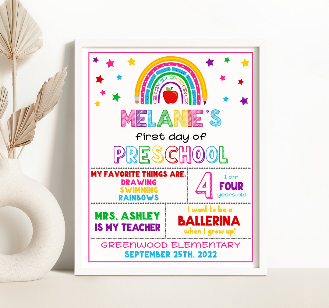 Editable First Day of Preschool Sign Personalized First Day of School ...