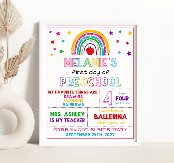 Editable First Day of Preschool Sign Personalized First Day of - Etsy