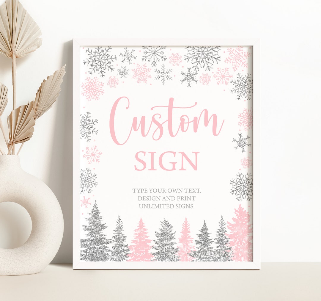 EDITABLE Pink Snowflakes Custom Sign Winter Custom Sign Holiday Baby ...