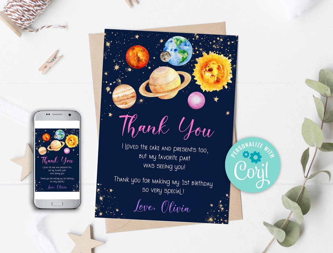 Editable Outer Space Thank You Card Out of This World Birthday Party ...
