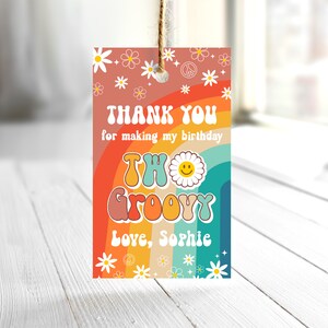 EDITABLE Two Groovy Birthday Favor Thank You Tag Groovy Birthday Favor ...
