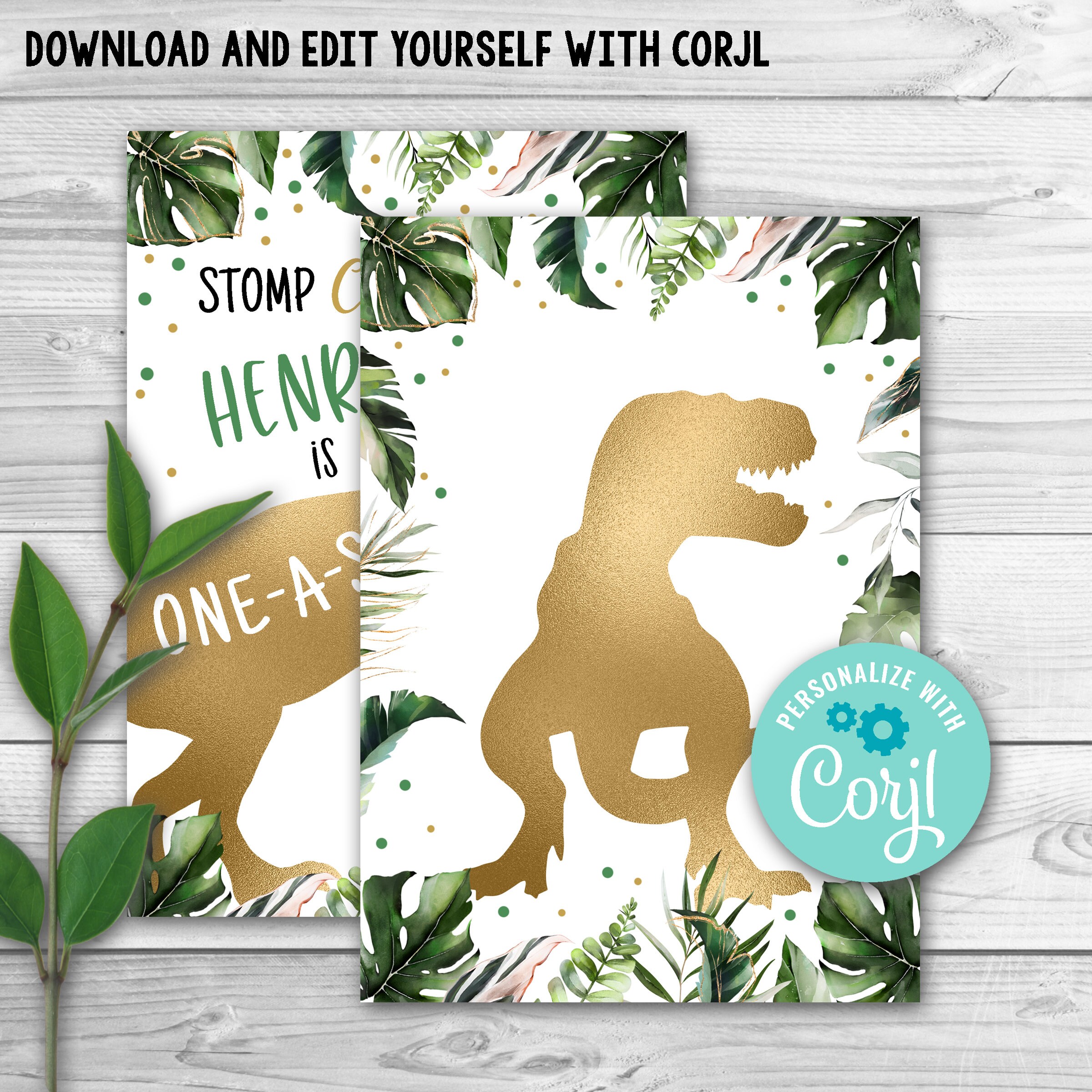 EDITABLE One-a-saurus Dinosaur Birthday Invitation, Dino T-rex ...