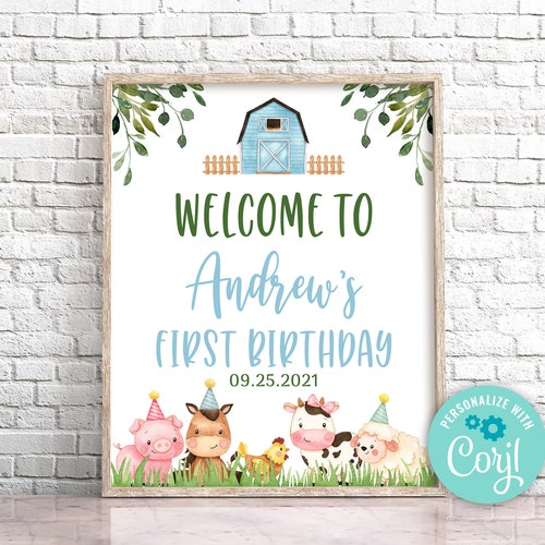 Editable Farm Birthday Welcome Sign Farm Animals Welcome Sign - Etsy