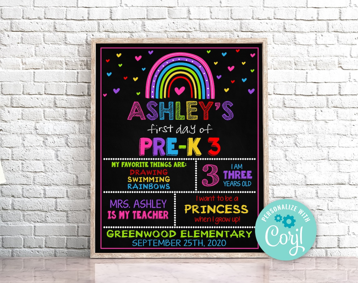 Editable First Day of Pre-k Sign Rainbow First Day of Pre-k - Etsy