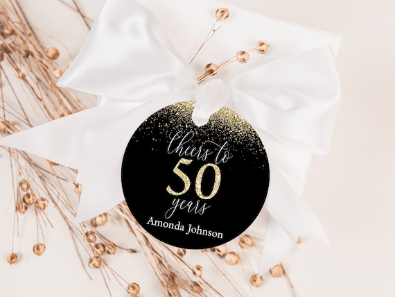 EDITABLE Cheers to 50 Years Favor Tag Black & Gold Glitter - Etsy