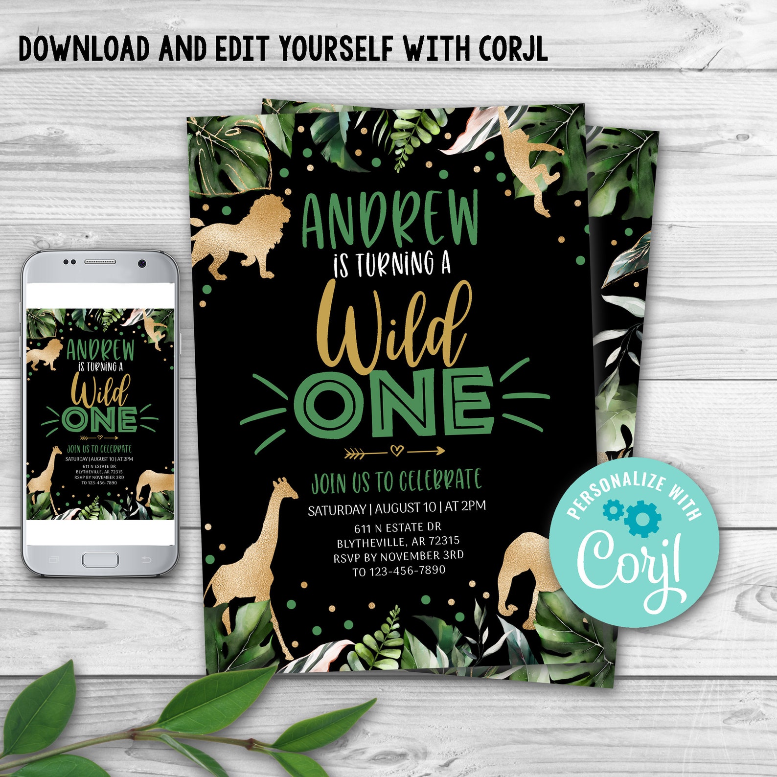 EDITABLE Wild One Birthday Invitation Safari Party - Etsy
