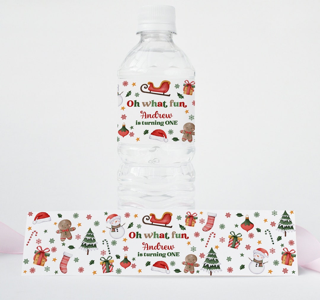 EDITABLE Christmas Birthday Party Bottle Label Oh What Fun Christmas ...