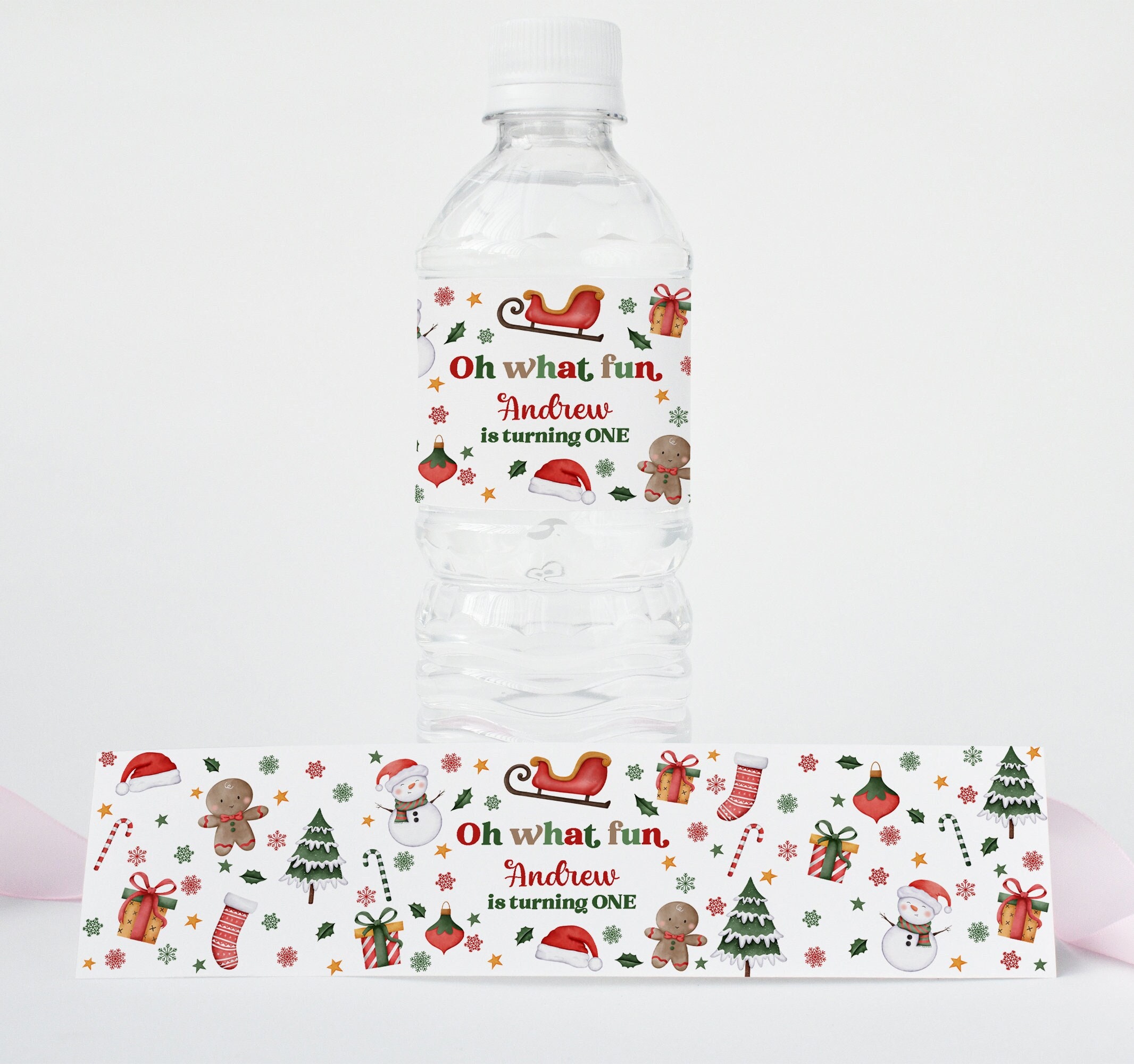 EDITABLE Christmas Birthday Party Bottle Label Oh What Fun Christmas ...