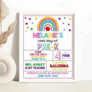 Editable Last Day of Pre-k Sign Personalized School Supply Rainbow Last ...