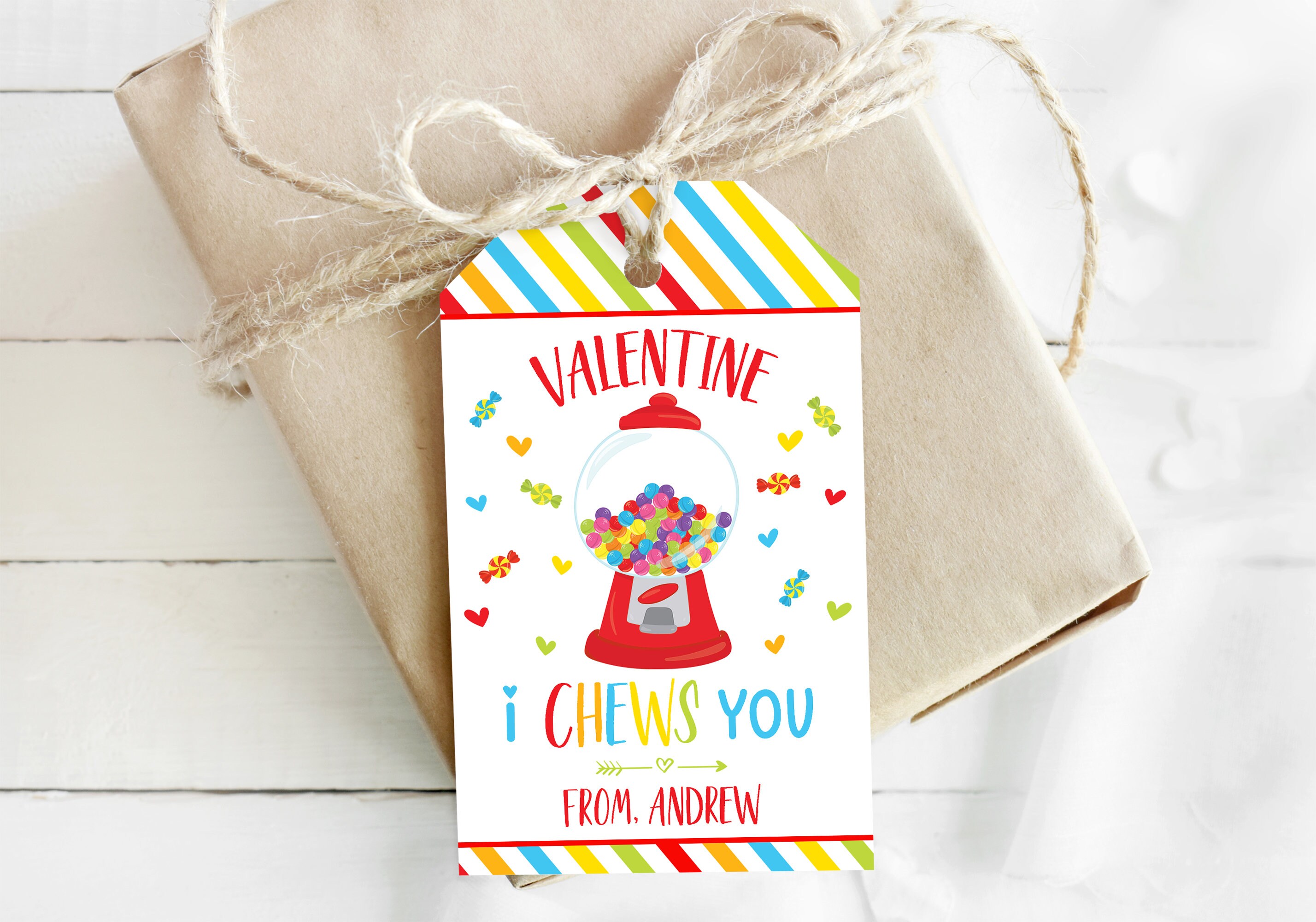 EDITABLE Bubble Gum Valentine's Day Gift Tag Valentine I Chews You ...