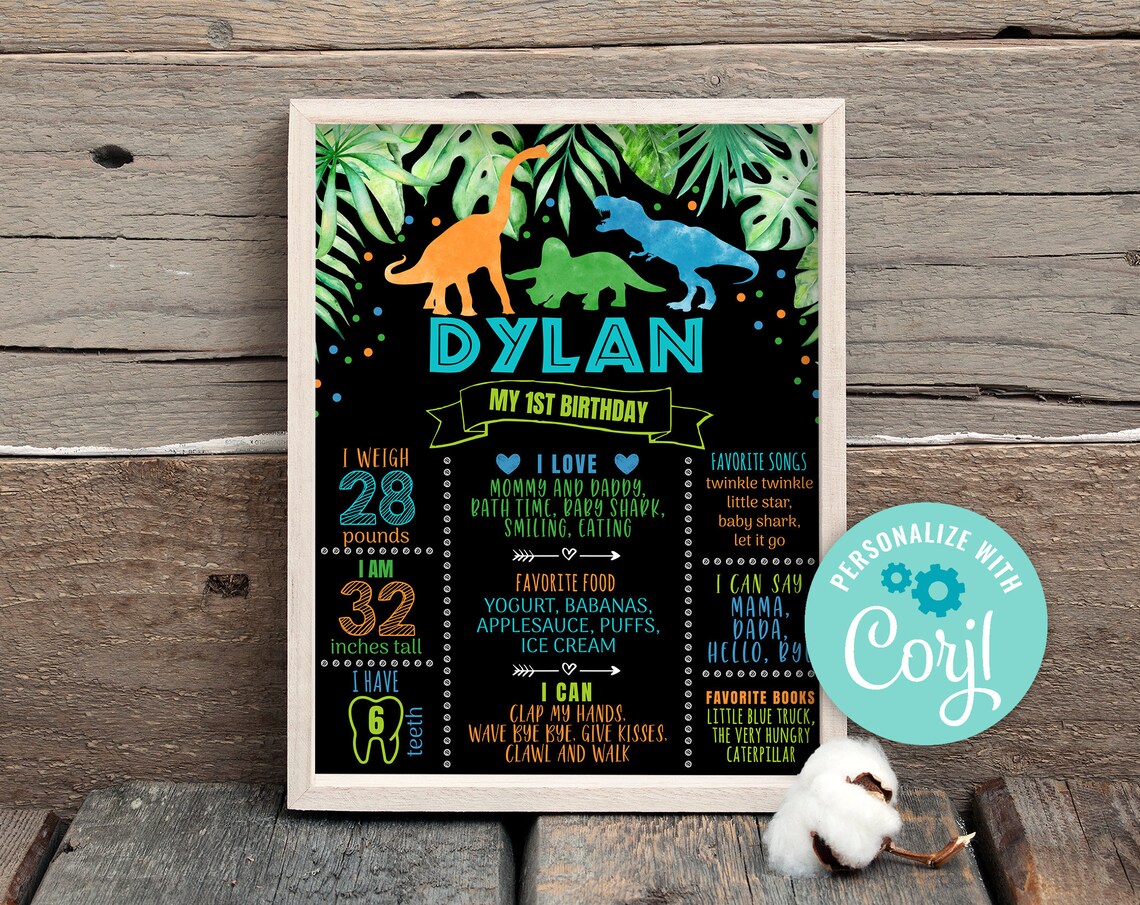 Editable Dinosaur Milestone Birthday Poster, Safari Dino Birthday ...