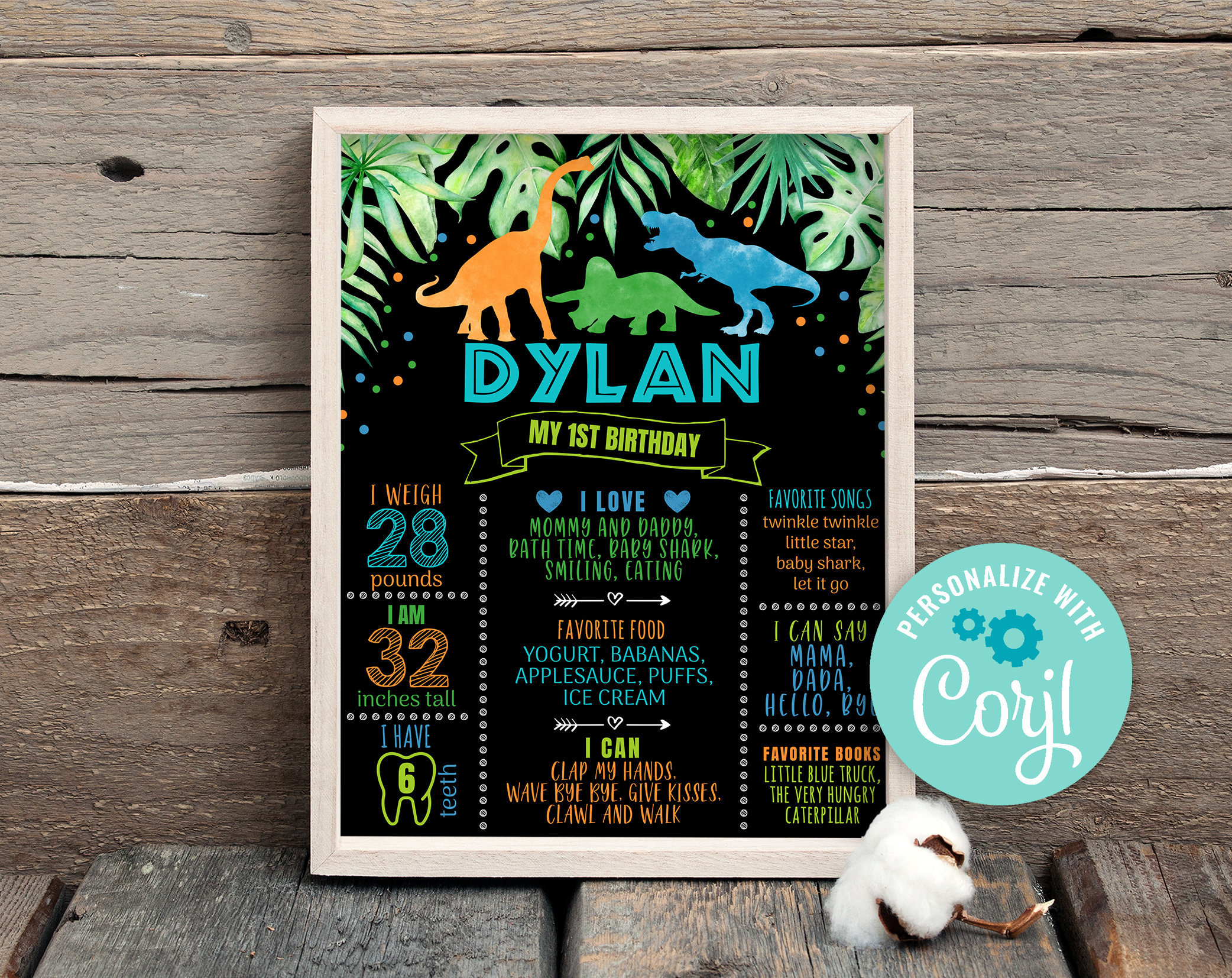 Editable Dinosaur Milestone Birthday Poster Safari Dino - Etsy