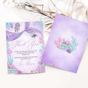 Editable Mermaid Thank You Card Mermaid Under the Sea Pool Party Thank ...