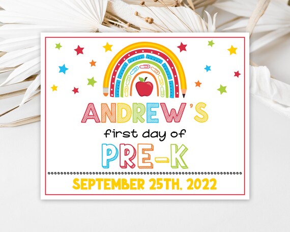 Editable First Day of Pre-k Sign First Day of School Sign - Etsy