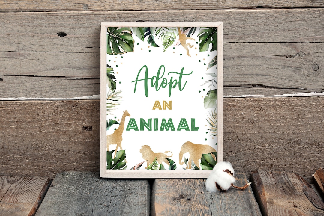 Adopt an Animal Birthday Sign Boy Table Decor, Gold Animals Table Sign ...