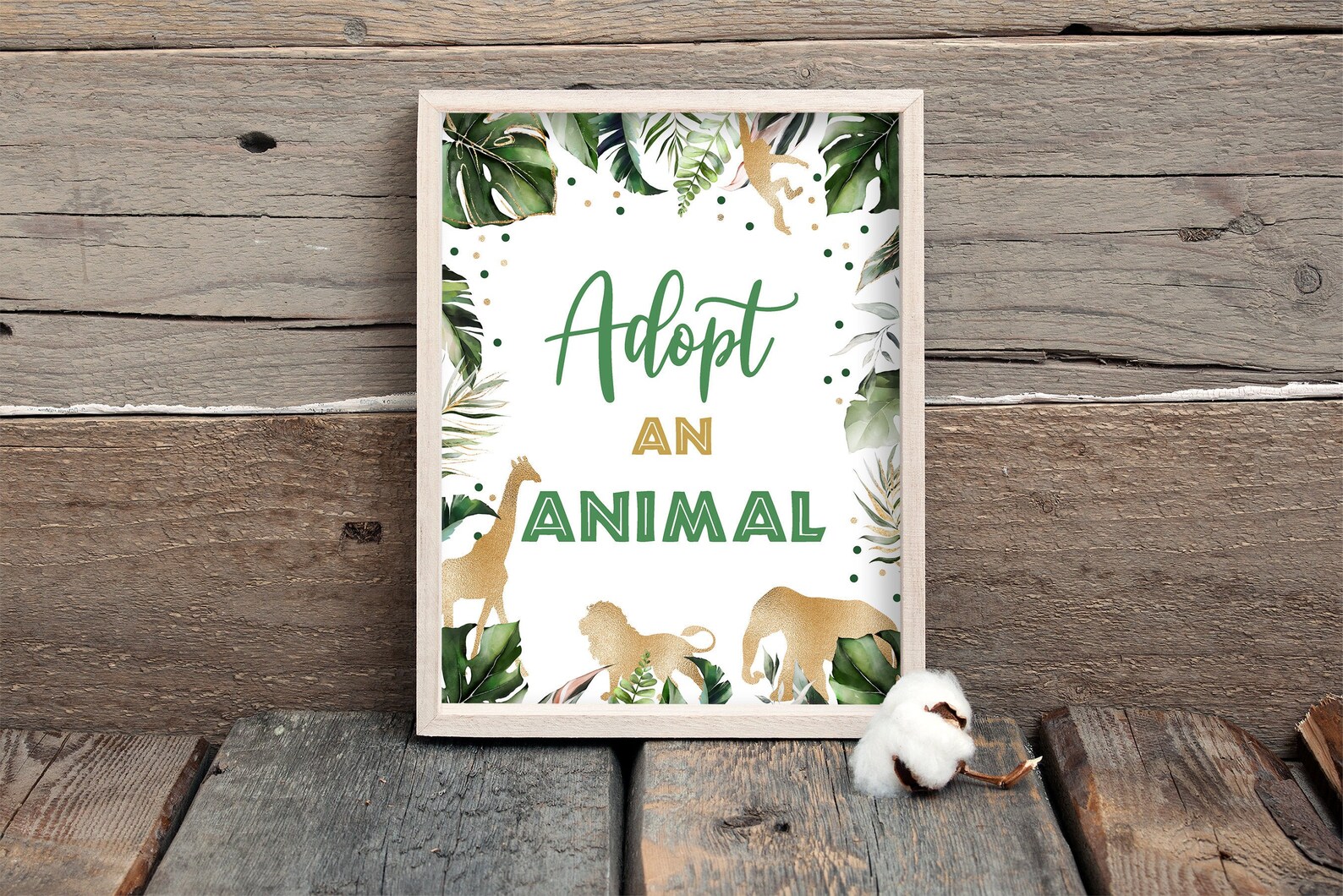 Adopt an Animal Birthday Sign Boy Table Decor, Gold Animals Table Sign ...