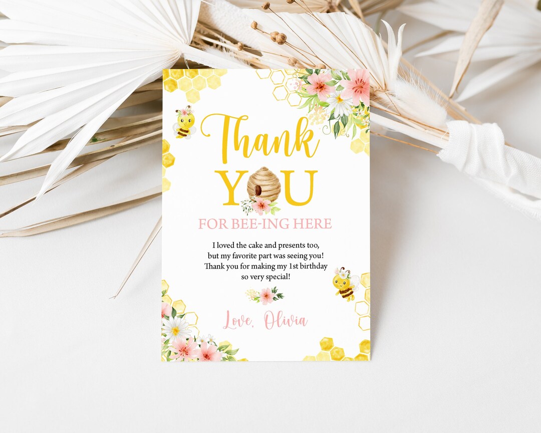 Editable Honey Bee Thank You Card Bumble Bee Thank You Card Sweet as ...