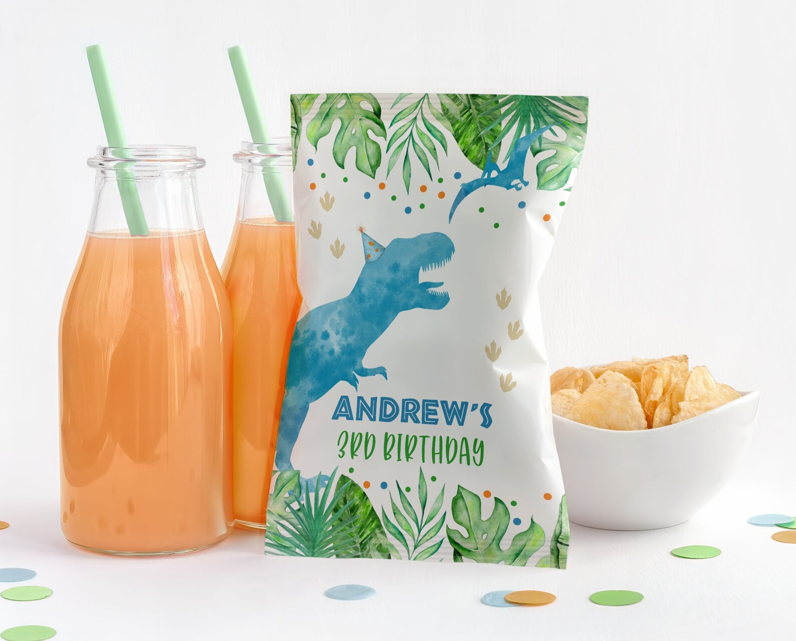 EDITABLE Dinosaur Chip Bag Wrapper Labels Dino Chip Party Favors T-rex ...