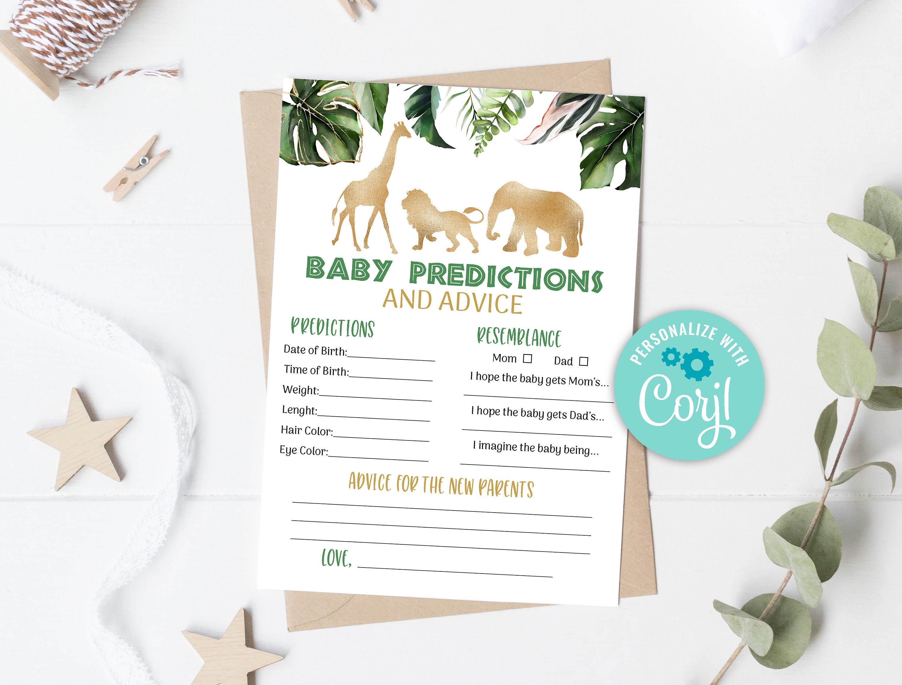 EDITABLE Wild Animals Predictions and Advice Template Safari | Etsy