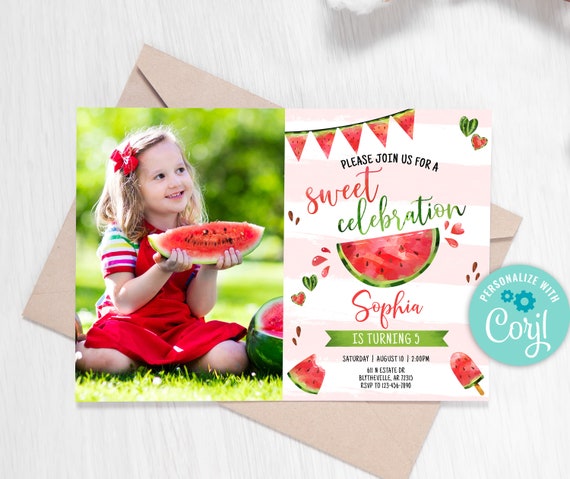 Editable Watermelon Invitation Any Age Red Watermelon Party | Etsy