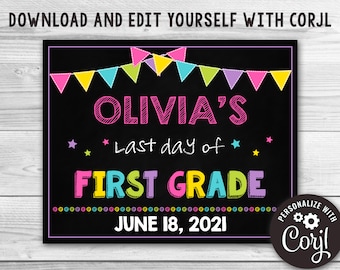Editable First Day of 2nd Grade Sign Rainbow First Day of - Etsy