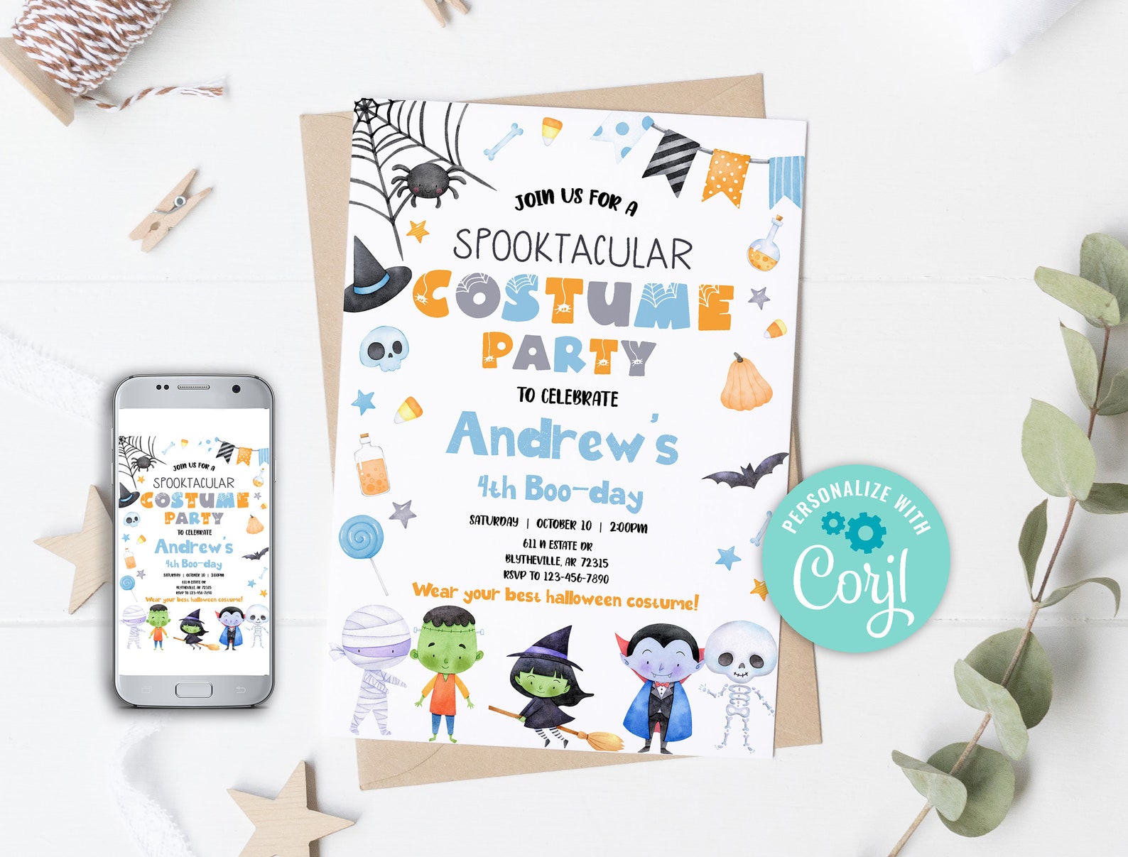 Editable Halloween Costume Party Invitation Halloween Birthday ...