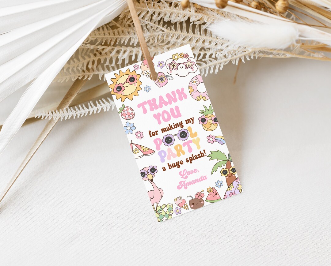 EDITABLE Pool Party Favor Tag Summer Party Thank You Tag Tropical ...