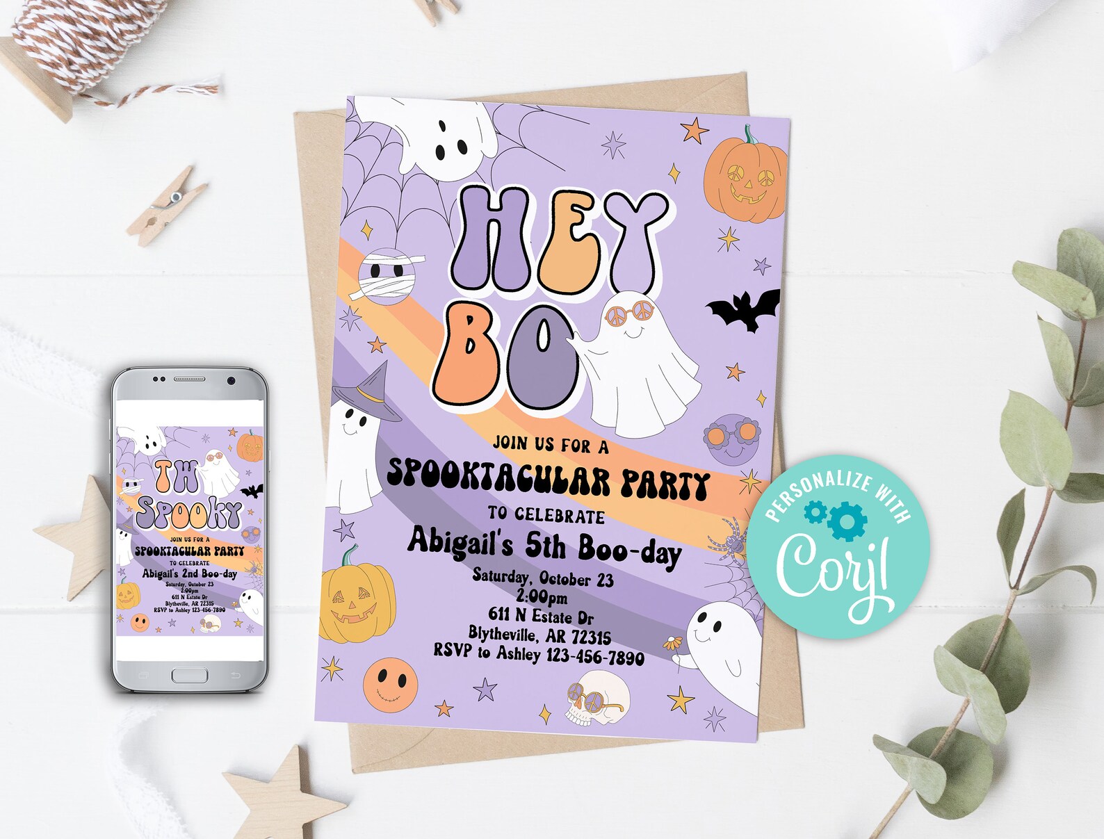 Editable Halloween Hey Boo Ghost Invitation Purple Retro - Etsy