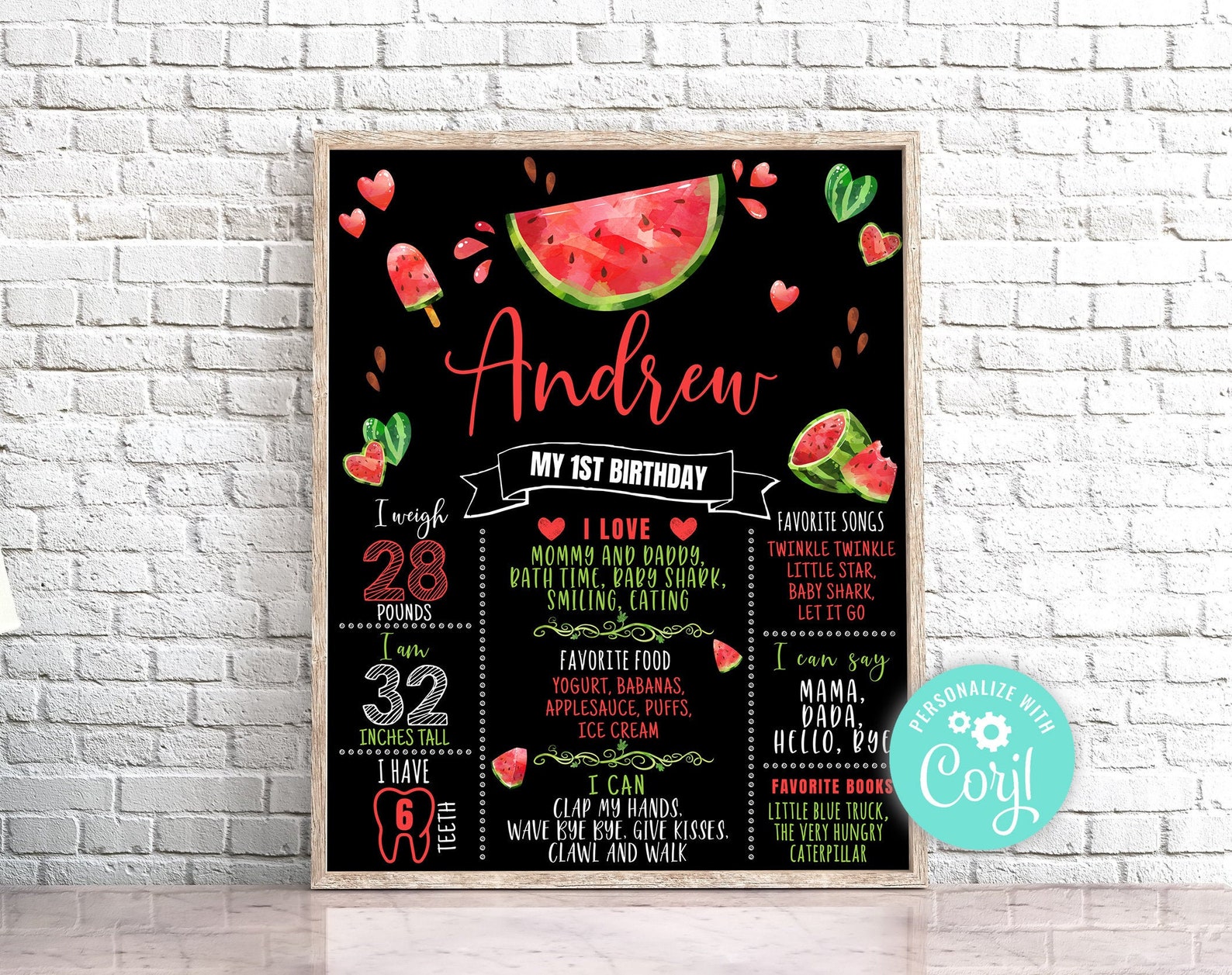 Editable Watermelon Milestone Birthday Poster Red Watermelon | Etsy