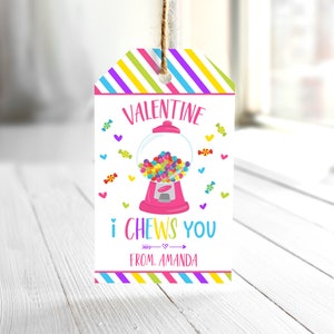 EDITABLE Bubble Gum Valentine's Day Gift Tag Valentine I Chews You ...