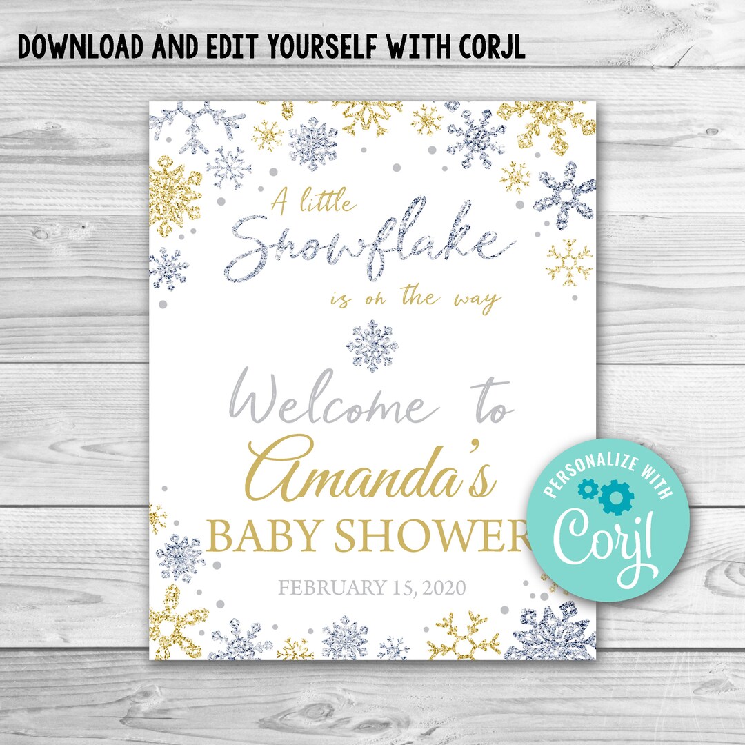 Editable Snowflake Baby Shower Welcome Sign. Winter Wonderland Baby ...