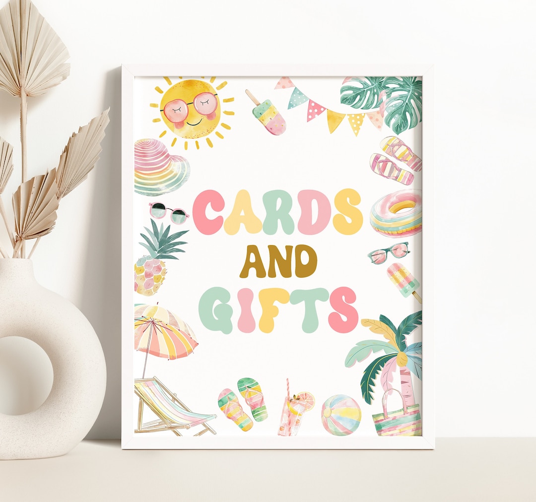 Pool Party Cards and Gifts Table Sign Tropical Splish Splash Pool Party ...