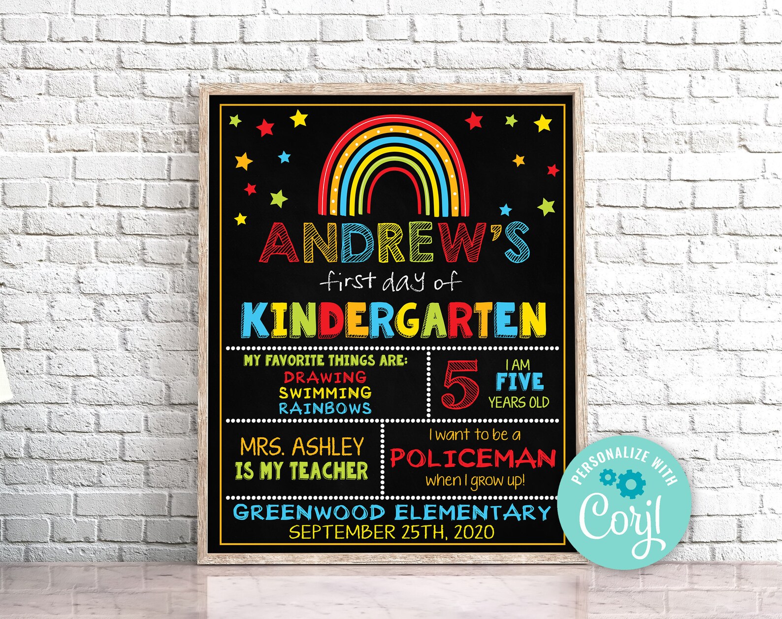 Editable First Day of Kindergarten Sign Rainbow First Day of | Etsy