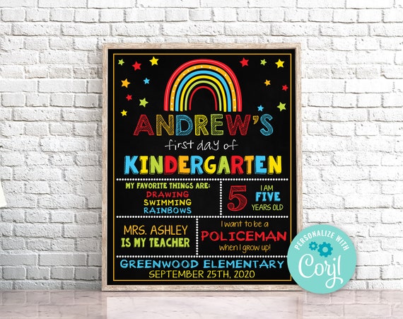 Editable First Day of Kindergarten Sign Rainbow First Day of | Etsy