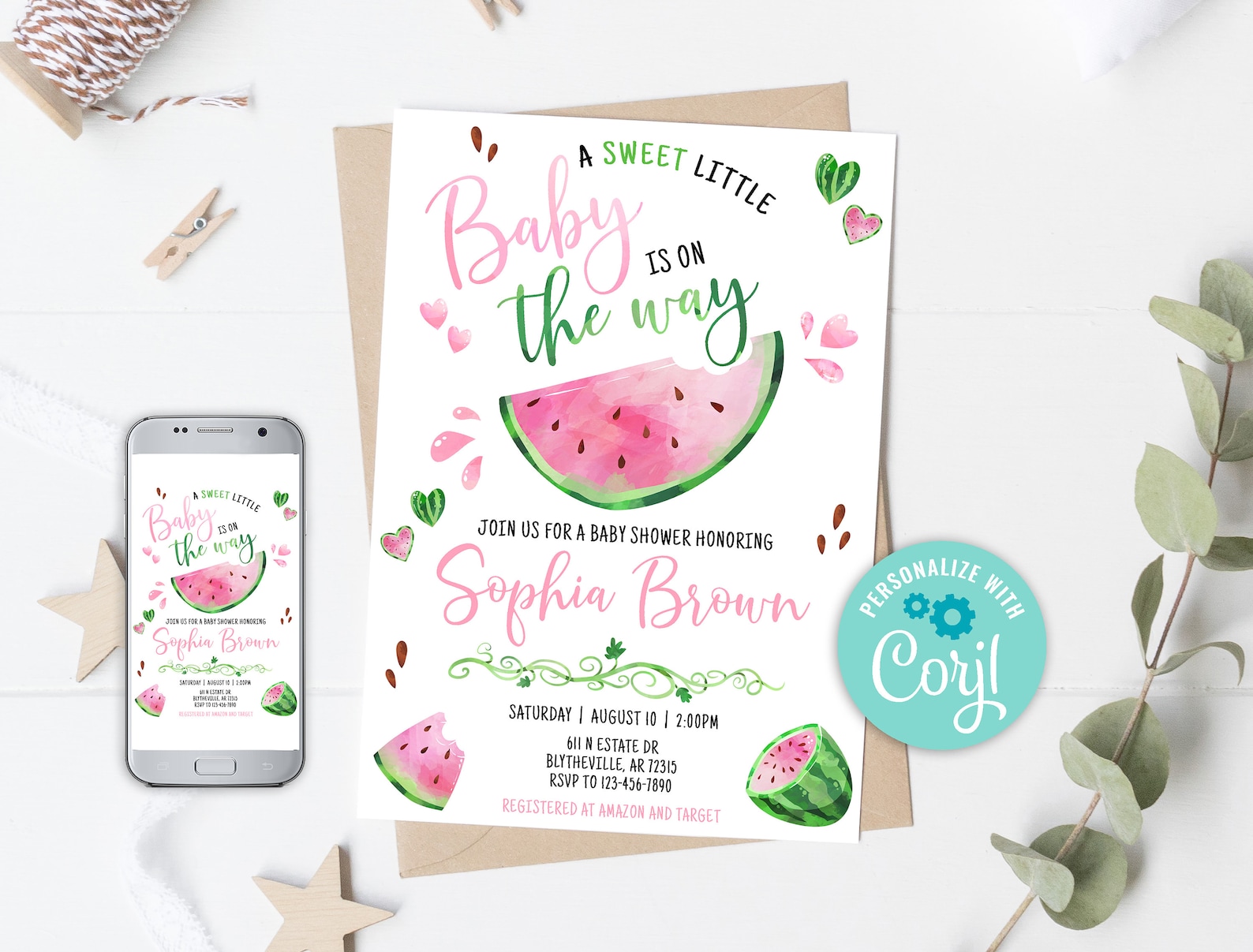 Editable Watermelon Baby Shower Invitation Set Pink - Etsy