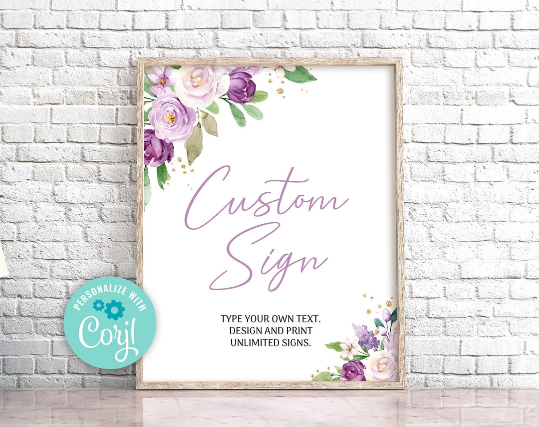 EDITABLE Purple Floral Custom Sign Lilac Baby Shower Custom Sign ...