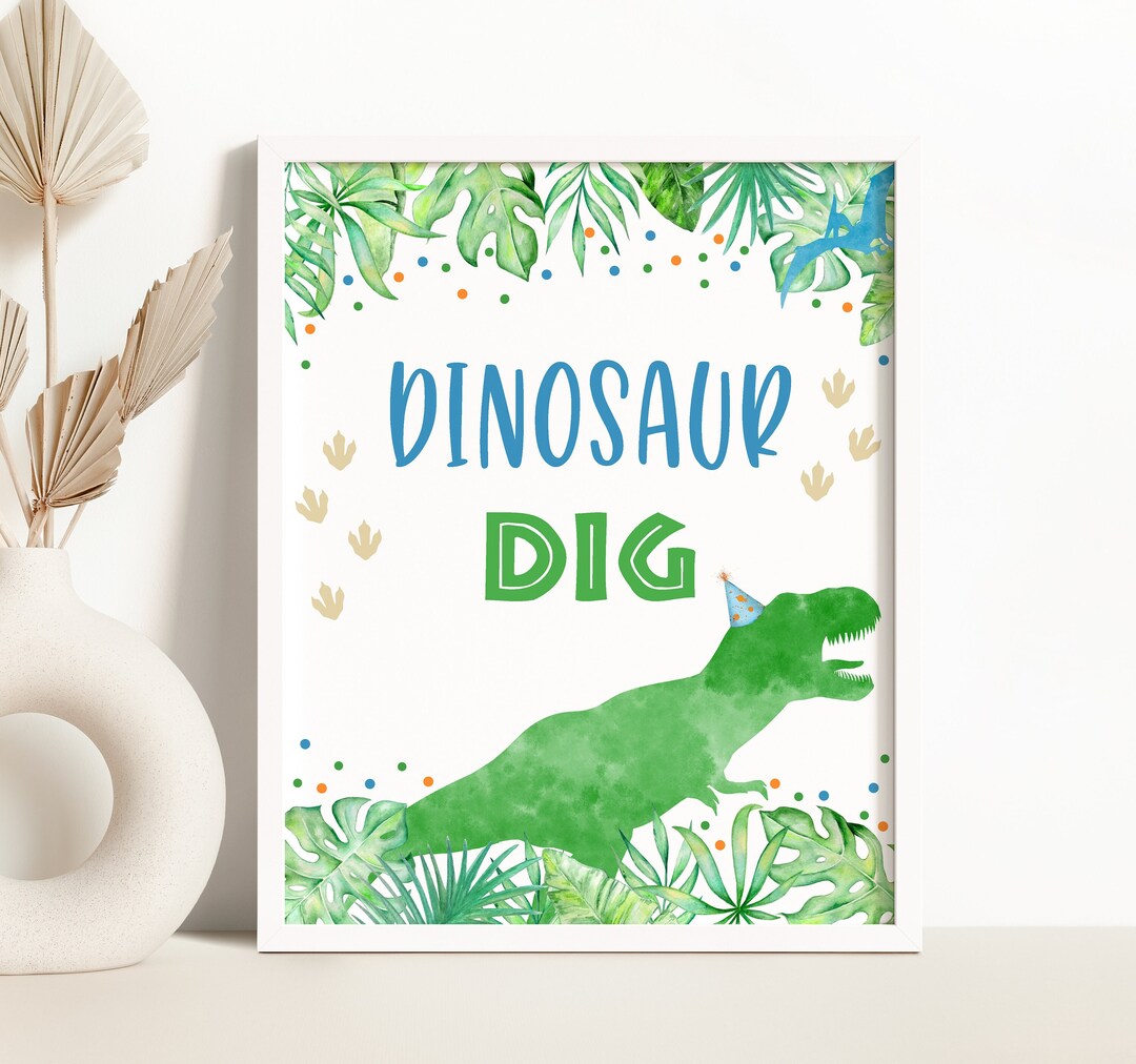 Dinosaur Dig Sign Prehistoric Party Sign Dino Dig Sign Green Dinosaur ...