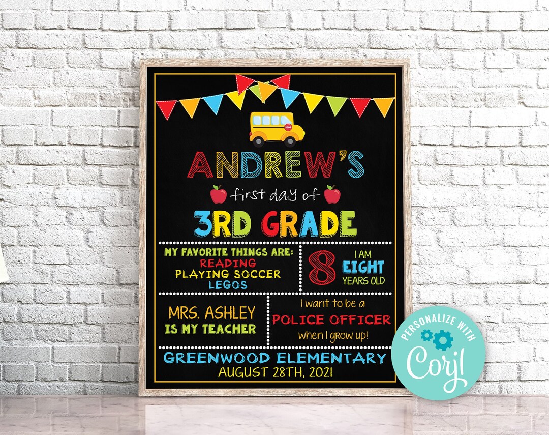 Editable First Day of 3rd Grade Sign Personalized First Day of School ...