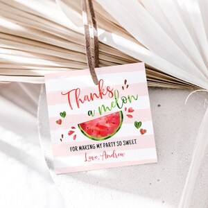 EDITABLE One in a Melon Thank You Tag Round Watermelon Favor Tag Red ...