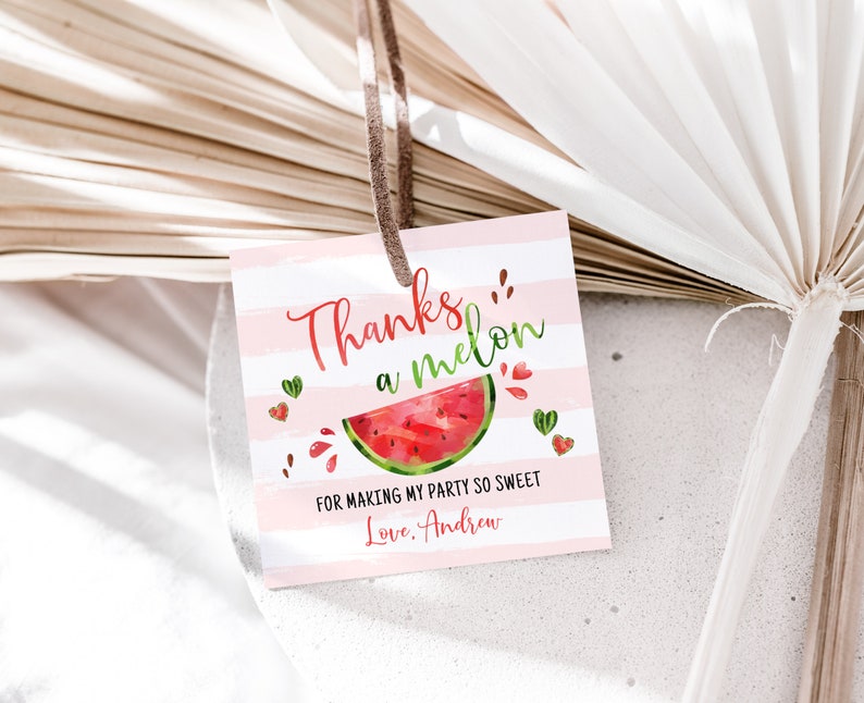 EDITABLE One in a Melon Thank You Tag Round Watermelon Favor Tag Red ...