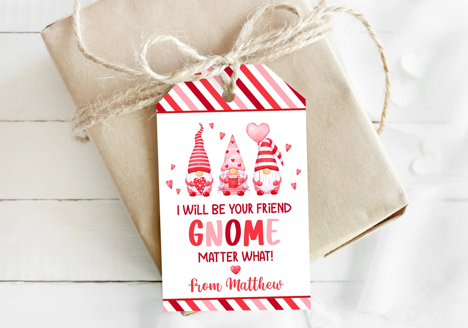 Editable Gnome Valentine Tag Valentine's Day Gnome Gift Tag Valentine ...