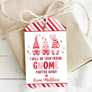 Editable Gnome Valentine Tag Valentine's Day Gnome Gift Tag Valentine ...