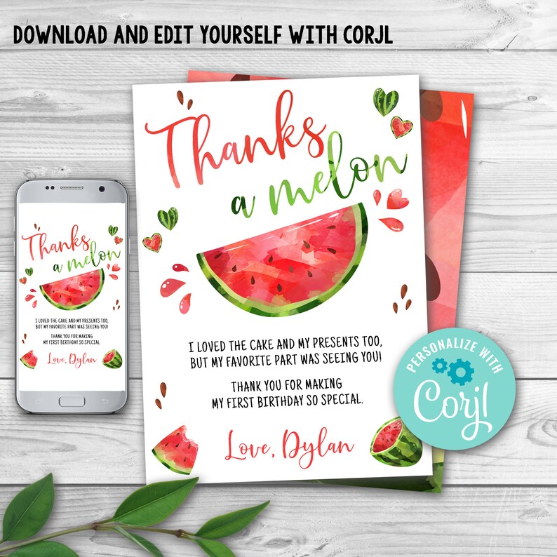 Editable Watermelon Thank You Card Thanks a Melon Thank You - Etsy
