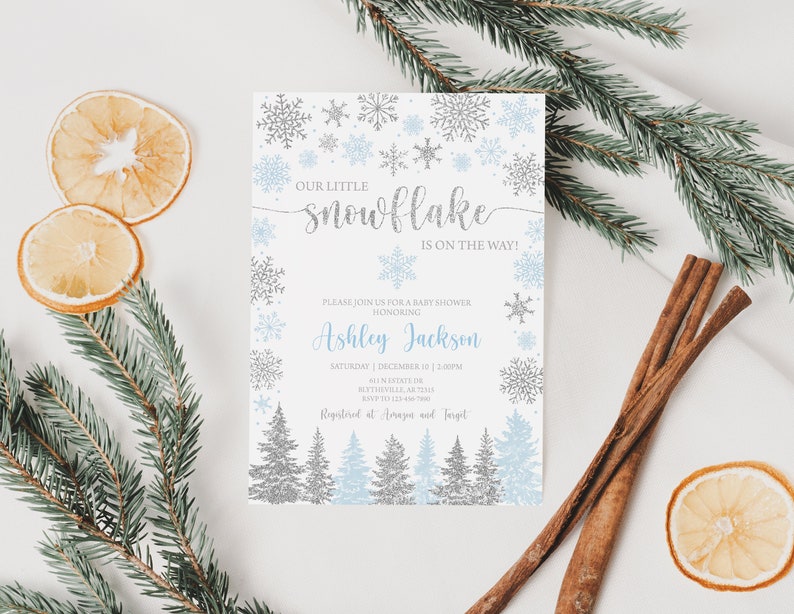 Editable Snowflake Baby Shower Invitation A Little Snowflake - Etsy